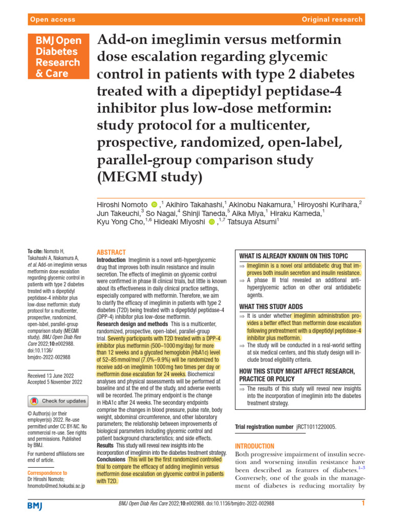 2 Add-On Imeglimin Versus Metformin | PDF