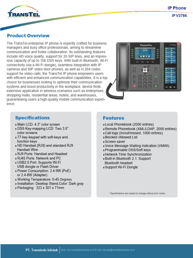 Transtel - IPV3786 Datasheet | PDF