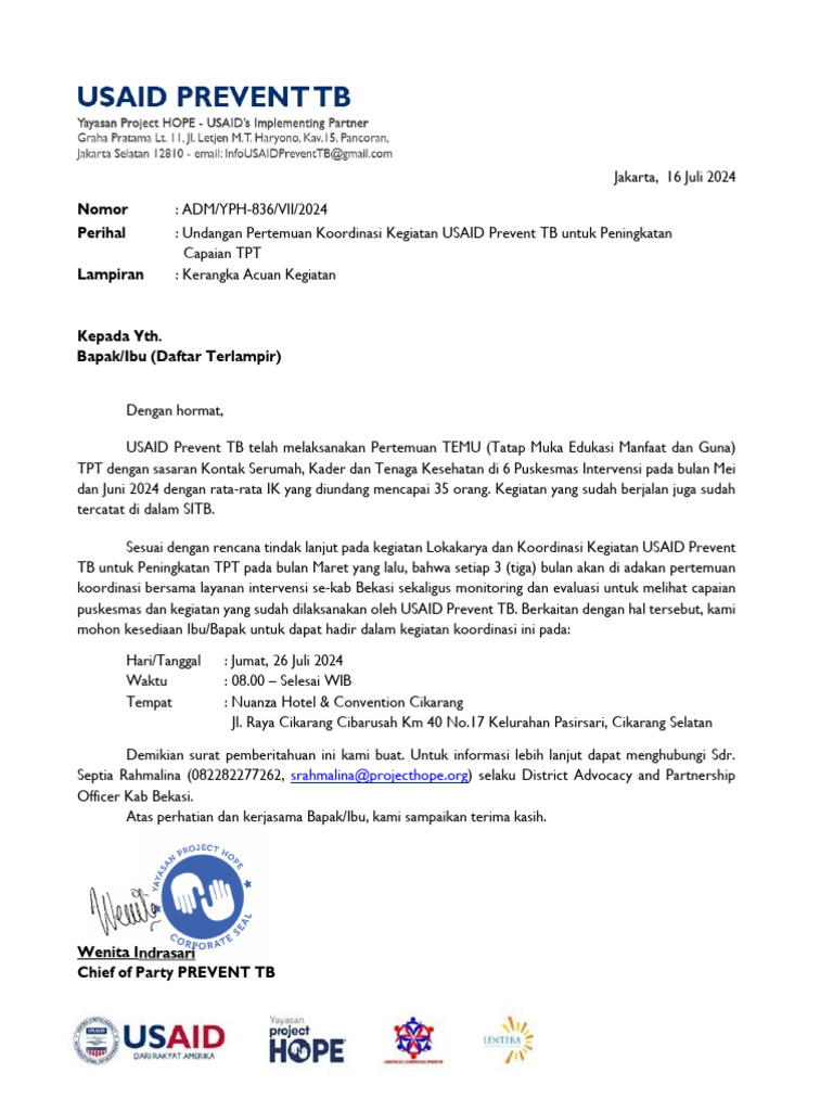 Surat Undangan - Pertemuan Koordinasi Kab Bekasi 240726 | PDF