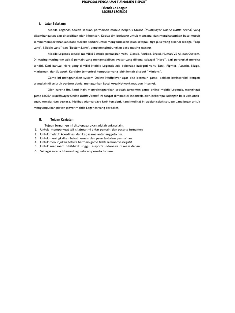 Proposal Turnamen Mobile Legends E-Sport | PDF | Multiplayer Video ...