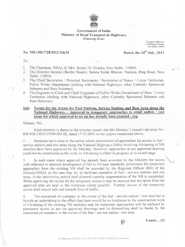 MoRTH - Temporary Approaches Circular | PDF