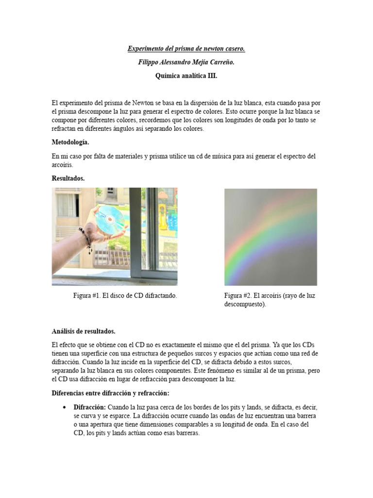 Experimento Del Prisma de Newton Casero - Filippo Mejía | PDF