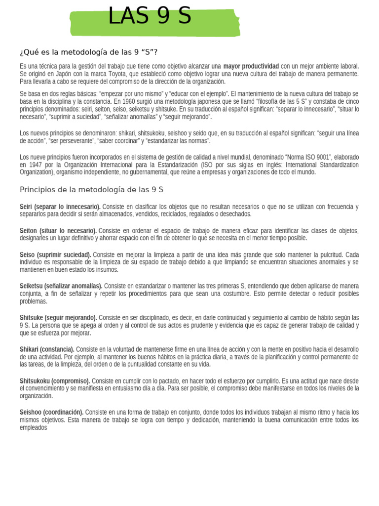 Principios de La Metodología de Las 9 S | PDF