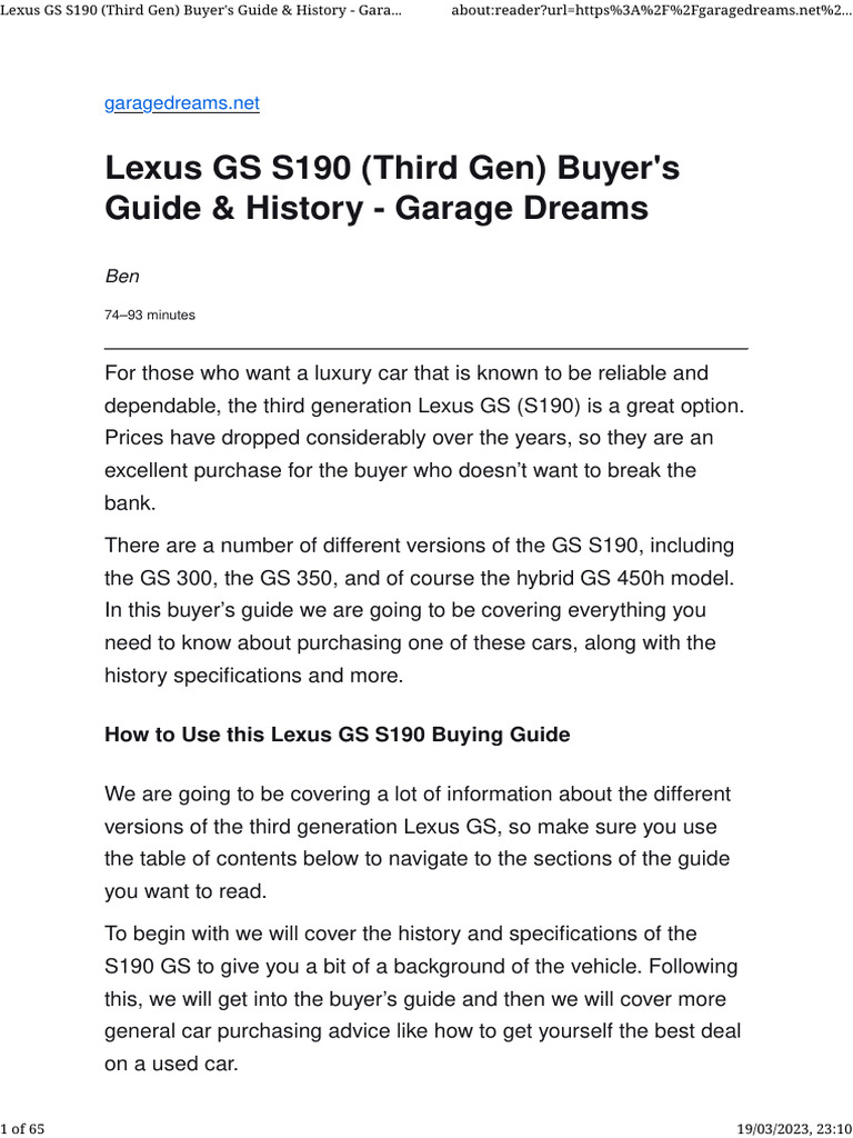 Lexus GS S190 (Third Gen) Buyer's Guide | PDF