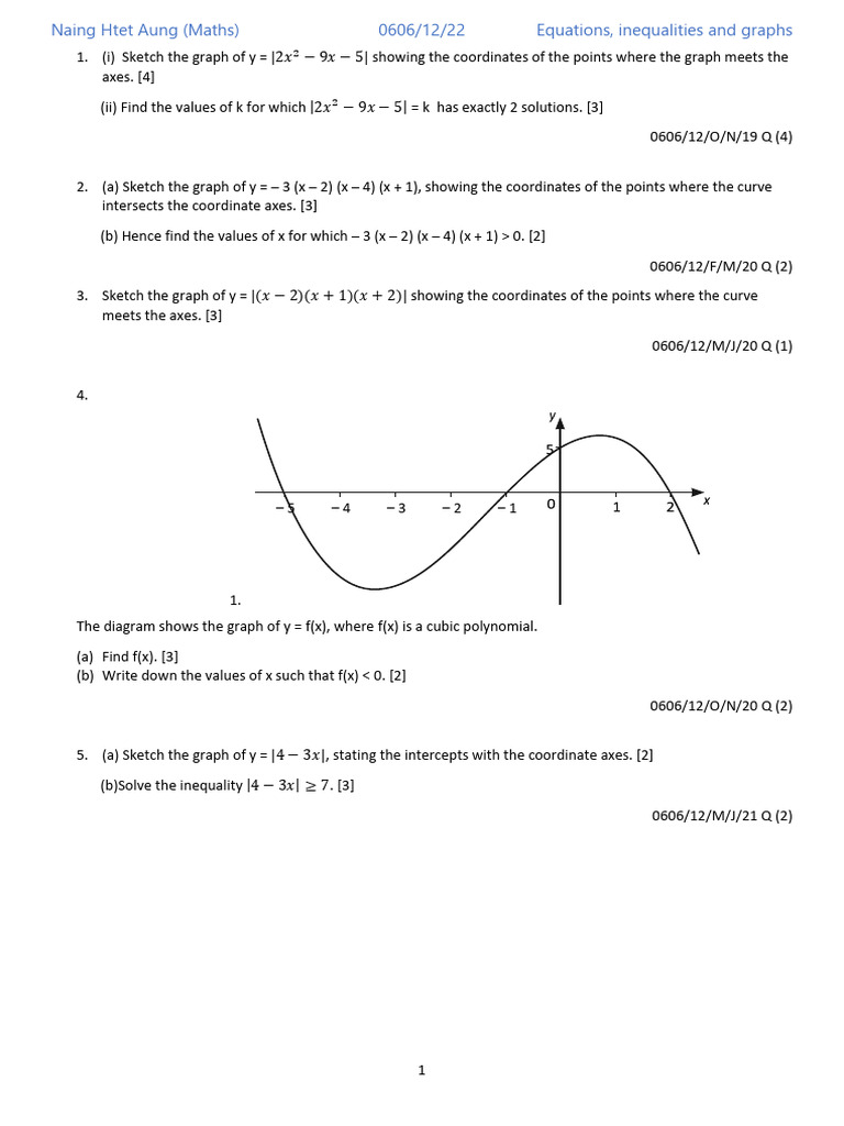Equations, Inequalities and Graphs Paper 1 and 2 (2018-2023) | PDF