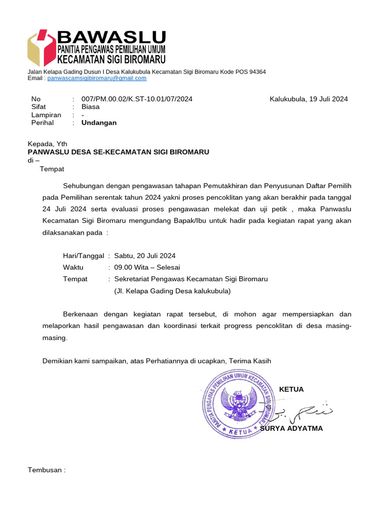 Undangan Rapat Ke PKD Evaluasi Pengawasan Melekat Dan Uji Petik ... Undangan Rapat Ke PKD Evaluasi Pengawasan Melekat Dan Uji Petik ...