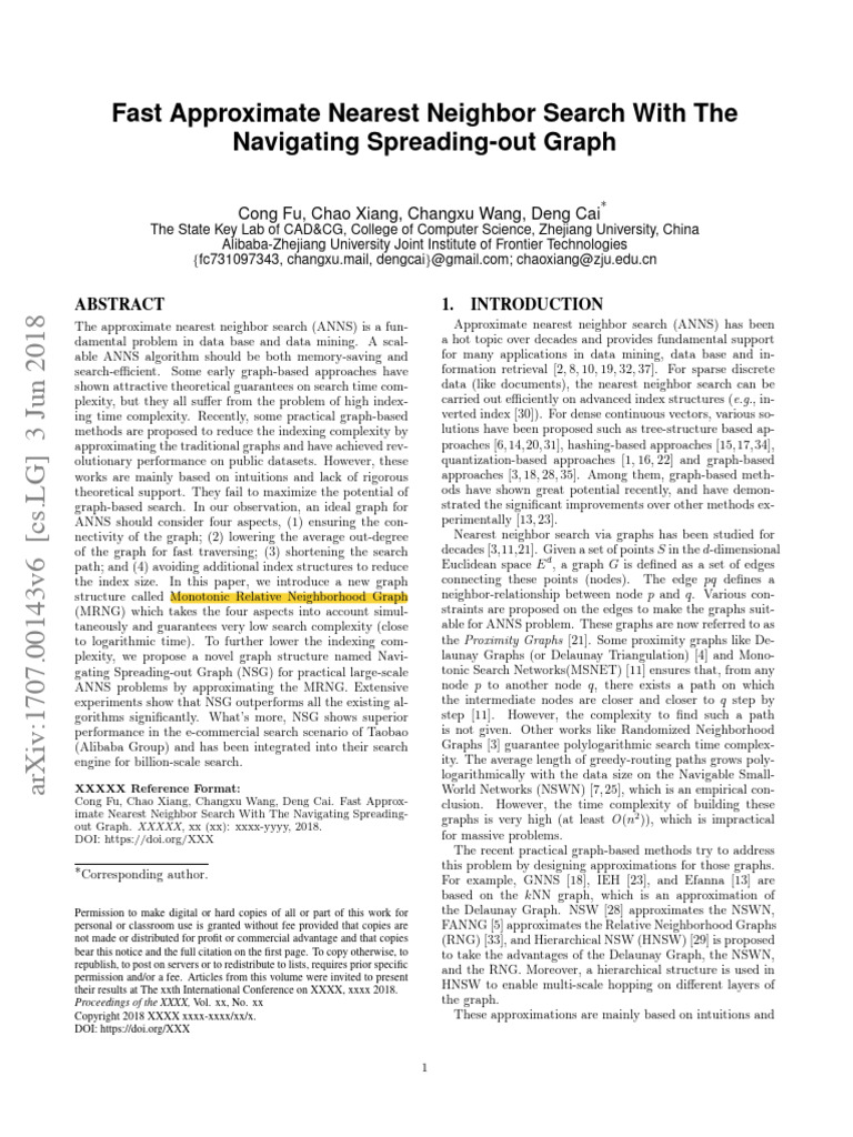 Fast Approximate Nearest Neighbor Search With The Navigating Spreading ...