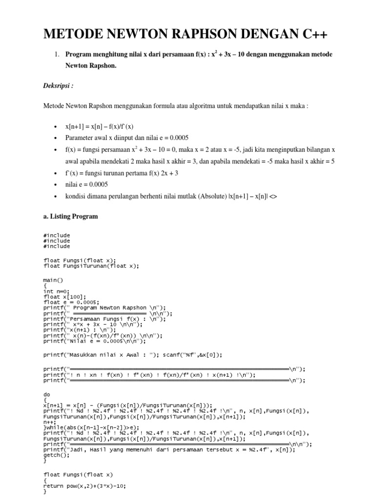 Metode Newton Raphson & Bisection Dengan C++ | PDF