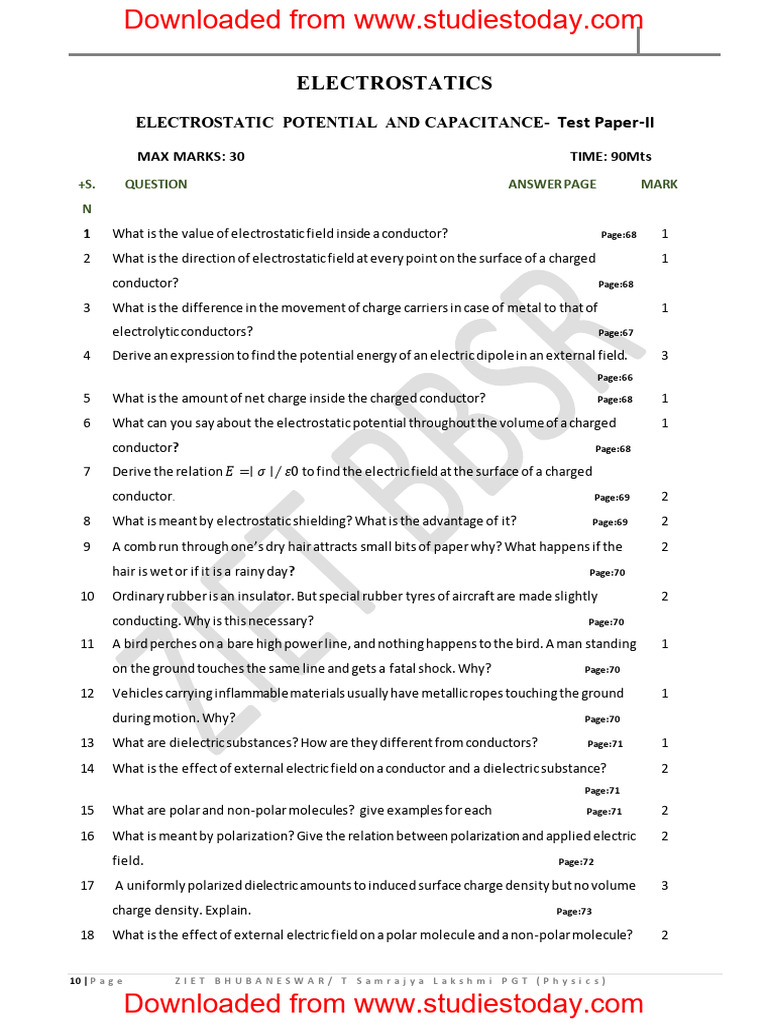 CBSE Class 12 Physics Electrostatic Potential and Capacitance Important ... CBSE Class 12 Physics Electrostatic Potential and Capacitance Important ...