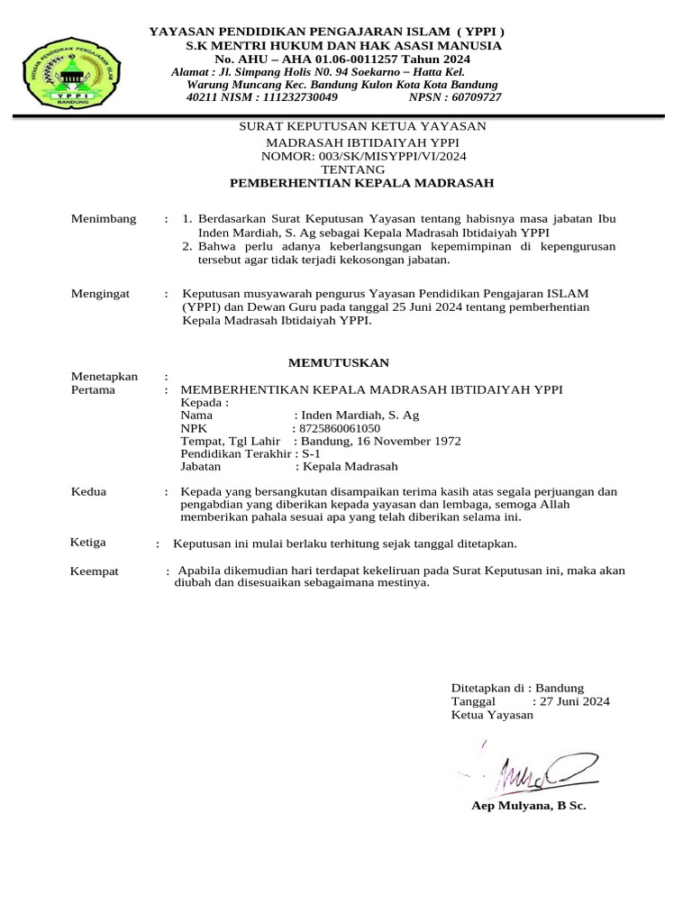 SK Pemberhentian Kamad | PDF