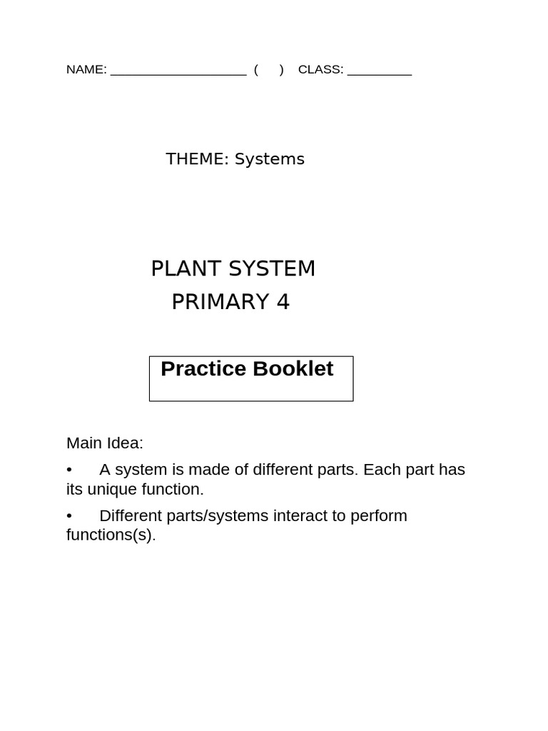Plant System Science Practice Booklet | PDF
