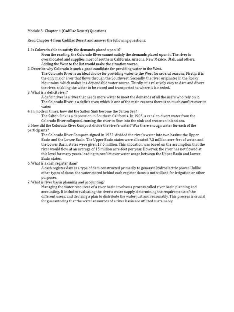 Chapter 4 Cadillac Desert Questions | PDF