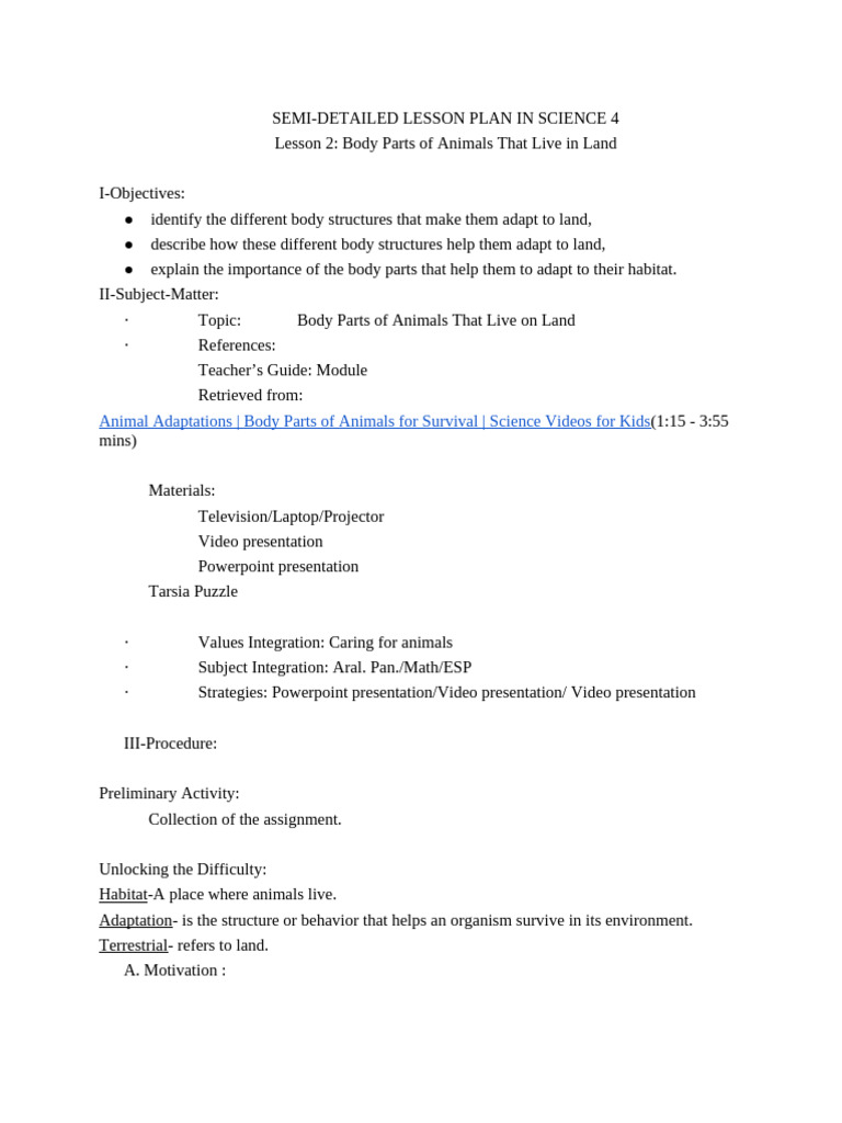 SEMI-DETAILED LESSON PLAN | PDF
