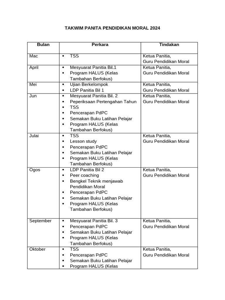 Takwim Panitia PM 2024 | PDF