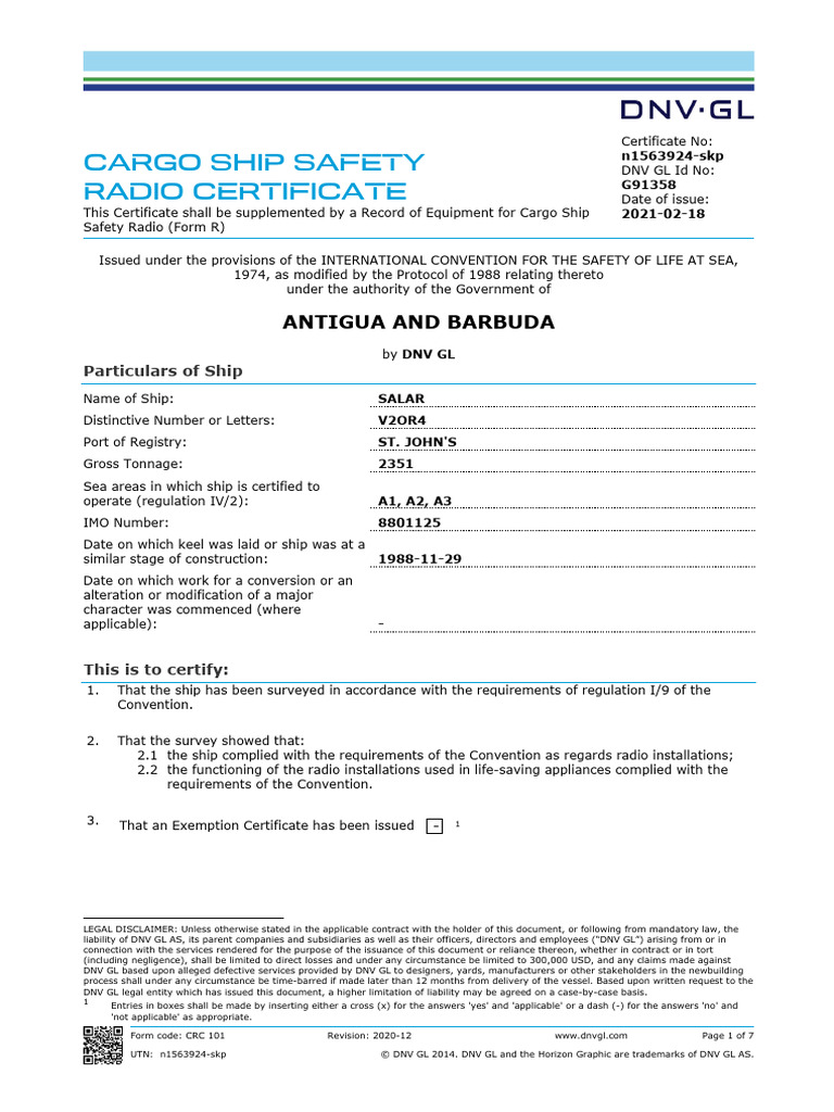 Salar Ship Safety Radio Cert | PDF