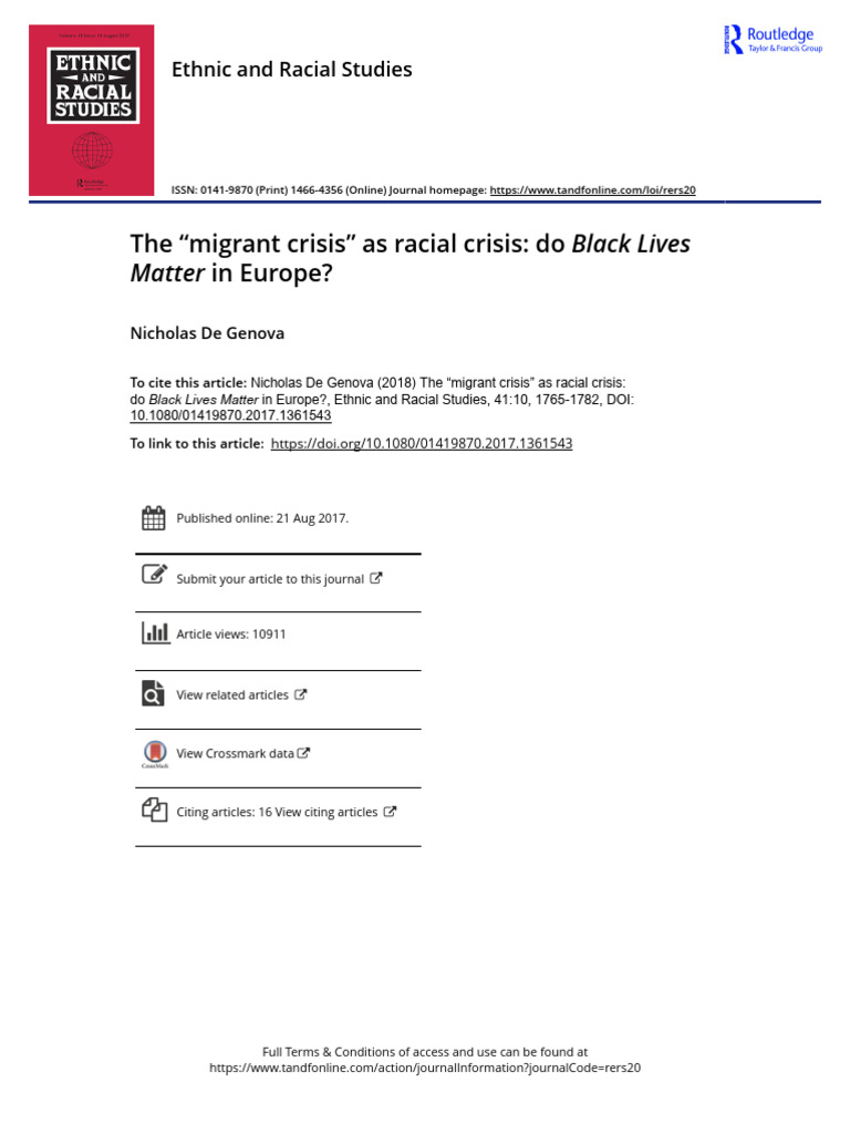 The Migrant Crisis As Racial Crisis Do Black Lives Matter in Europe | PDF