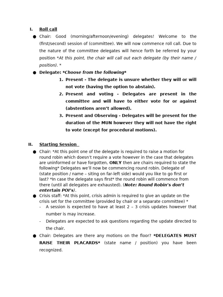 MUN Crisis Committee Session - Script | PDF