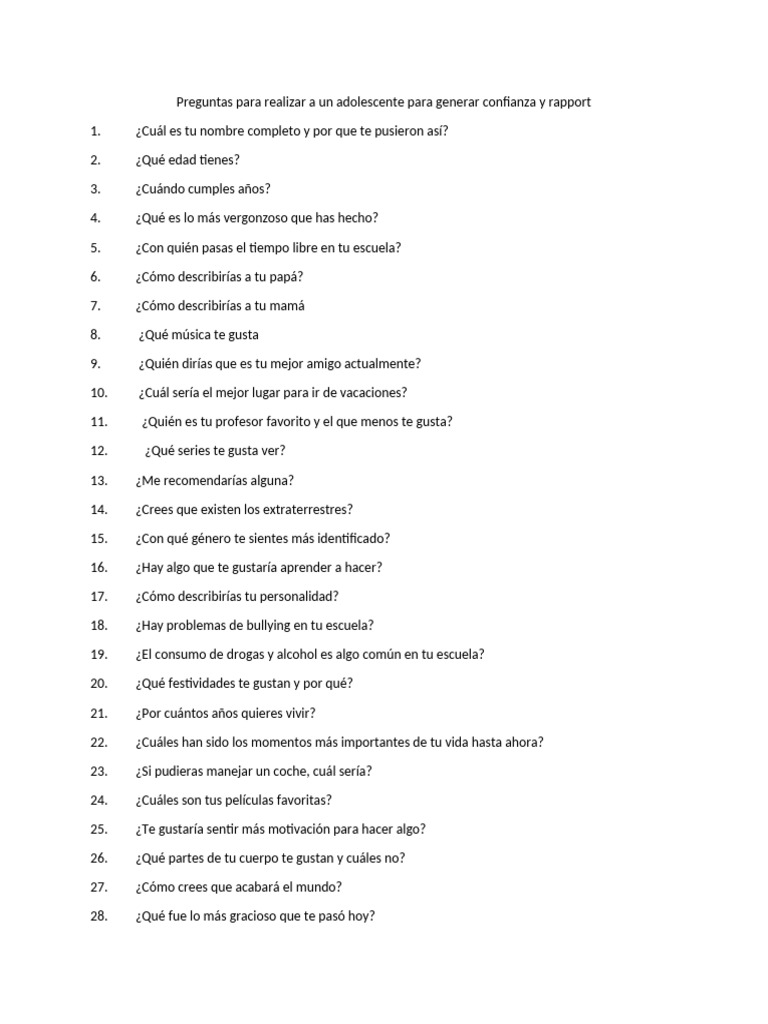 Preguntas para Adolescentes | PDF
