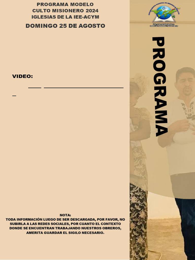 Programa Modelo Del Culto Misionero 2024 | PDF