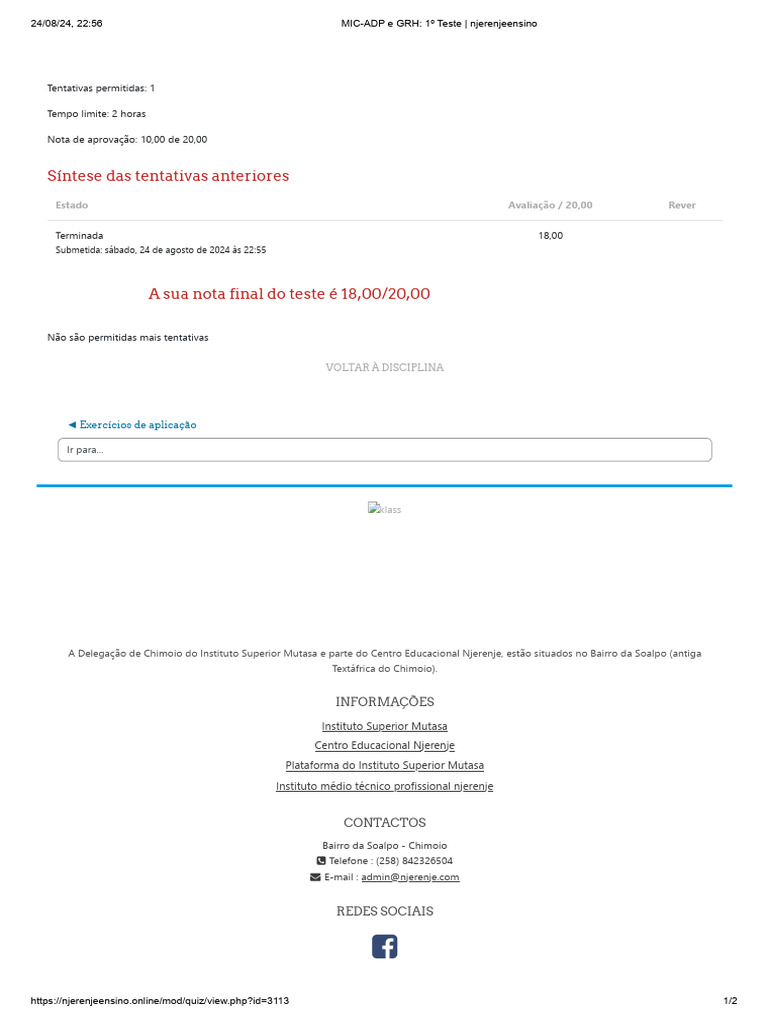 MIC-ADP e GRH - 1º Teste | PDF