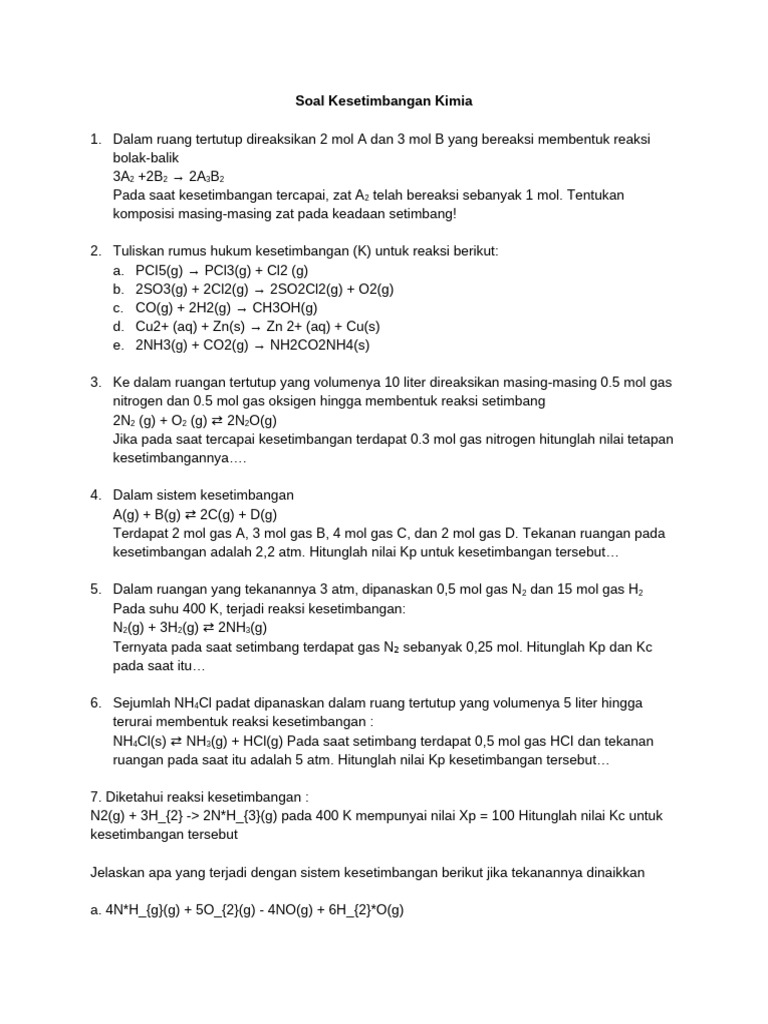 Soal Kesetimbangan Kimia 2 | PDF