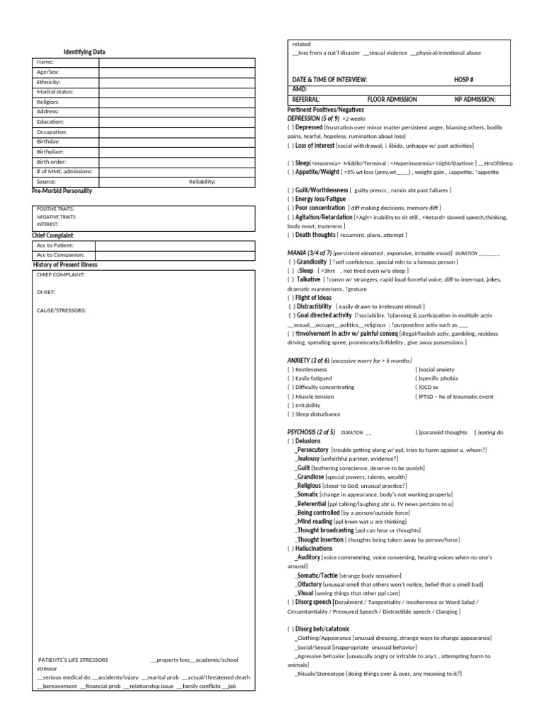 History Taking Form Template | PDF