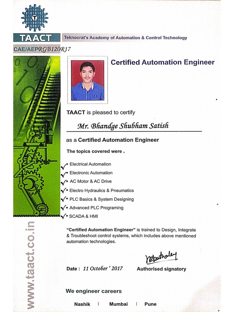 Automation Engineer Certificate | PDF