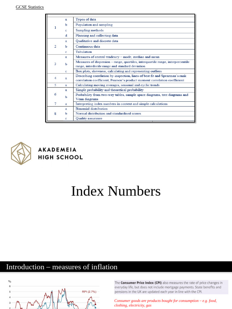GCSE Statistics - Index Numbers | PDF
