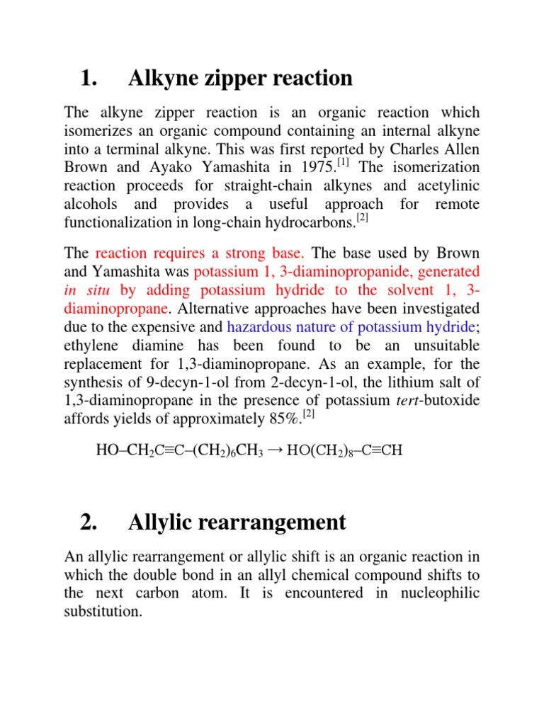 A Comprehensive Review of the Alkyne Zipper Reaction, Allylic ...