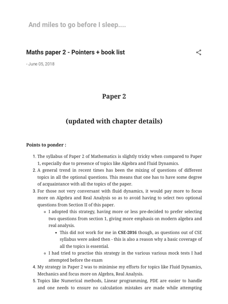 Maths paper 2 - Pointers + book list | PDF