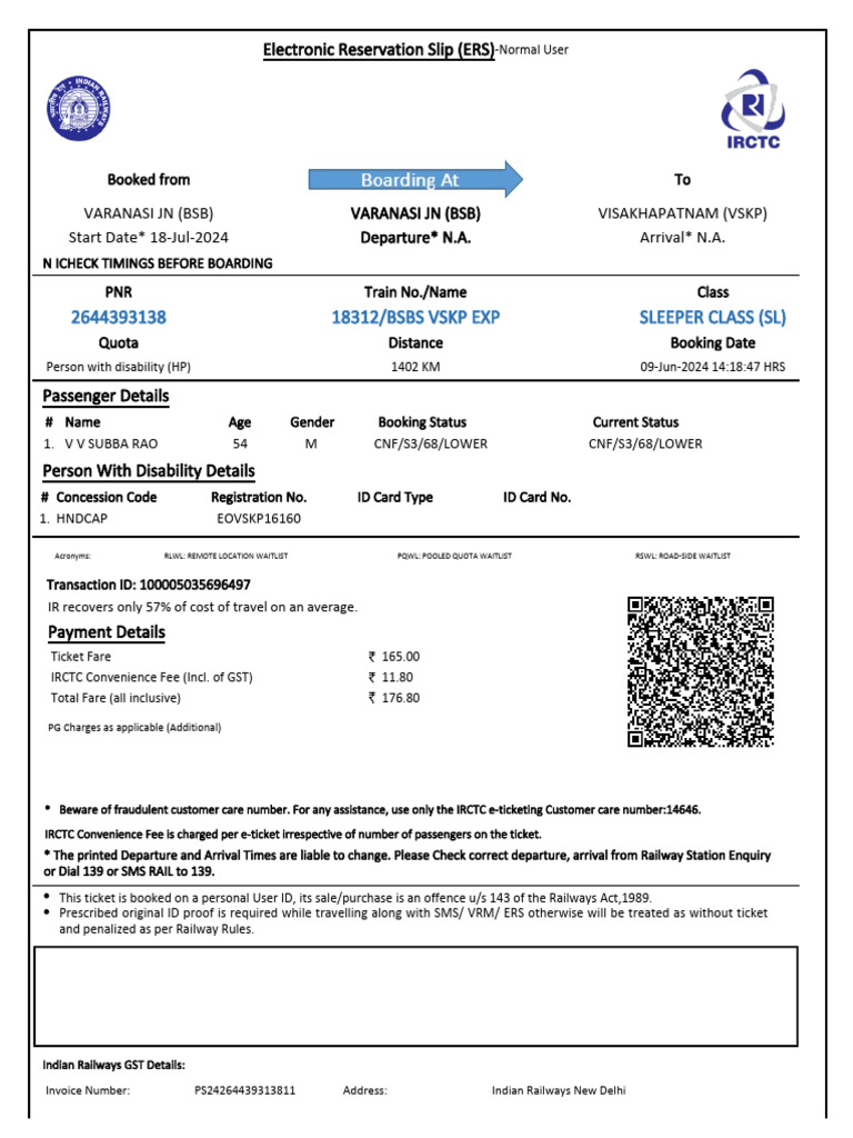 18312/Bsbs VSKP Exp Sleeper Class (SL) | PDF