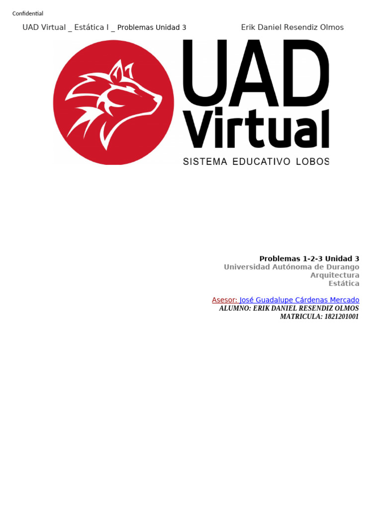 Problema 1 2 3 Unidad 3 Sesión 3 Estática E D R O Pdf