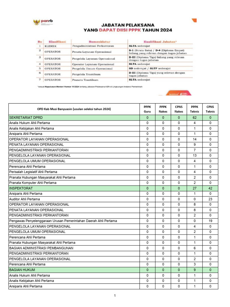 Usulan Formasi ASN Musi Banyuasin 2024 | PDF