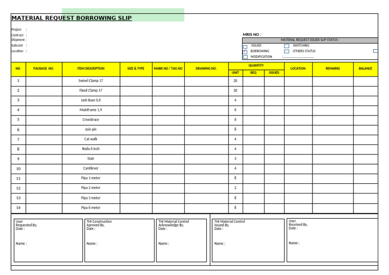 BORROWING SLIP - Contoh | PDF