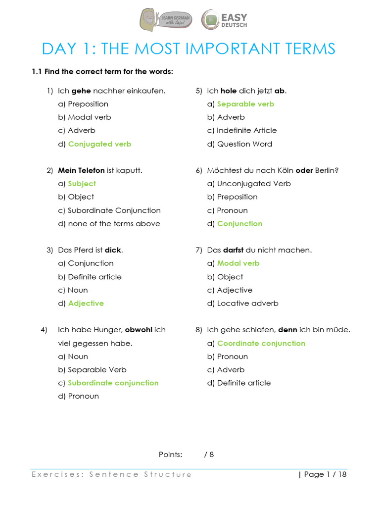 Quiz Questions Answer Key | PDF | Verb | Preposition And Postposition