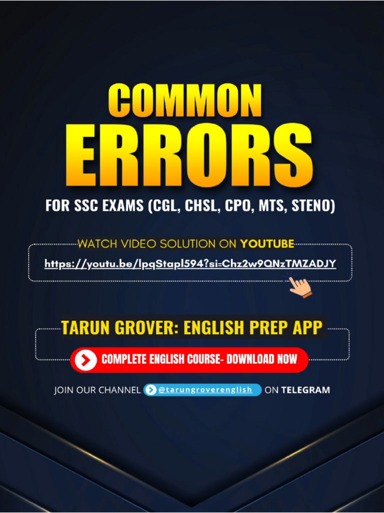 Common Errors For SSC Exams by Tarun Grover | PDF