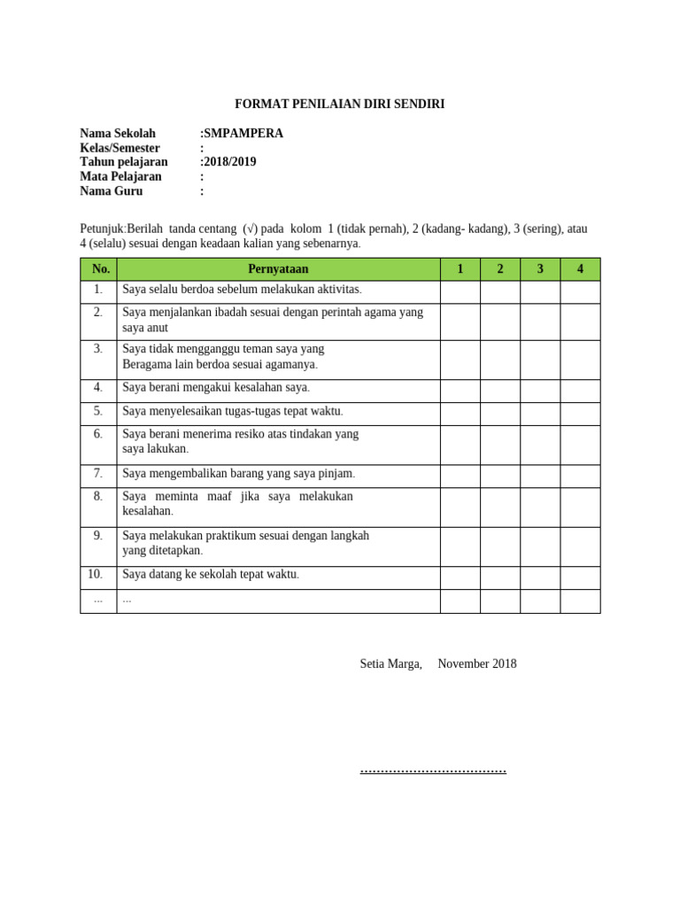 Format Penilaian Sikap | PDF