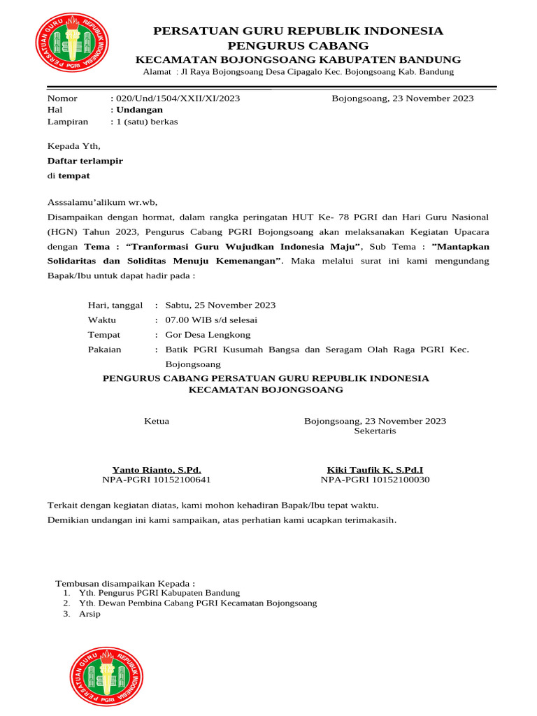 surat undangan hari guru | PDF