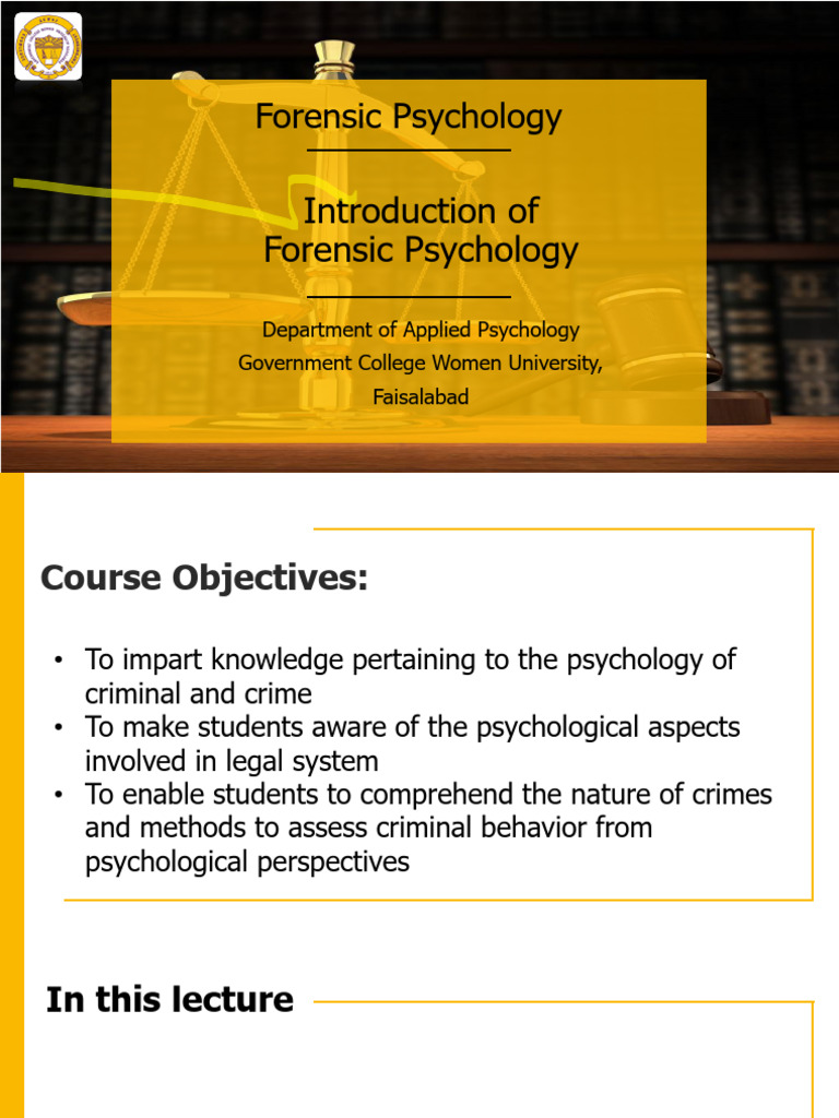 Forensic Psy, Lec 1 | PDF | Psychologist | Psychology Forensic Psy, Lec 1 | PDF | Psychologist | Psychology
