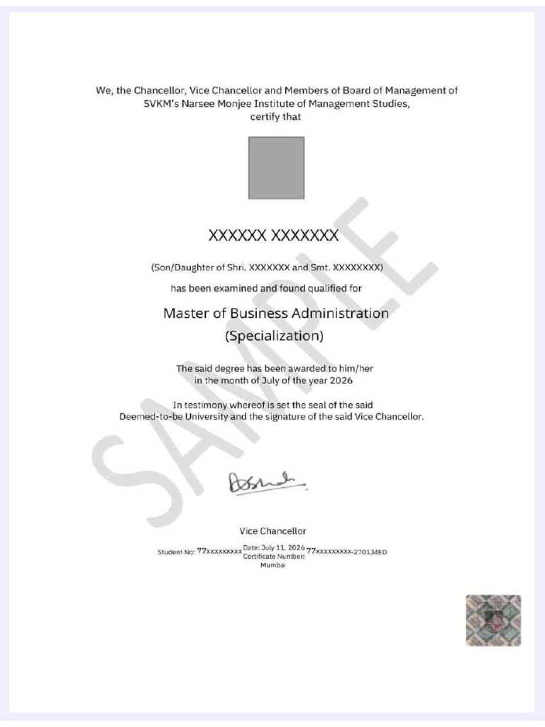 NMIMS MBA Sample Certificate | PDF