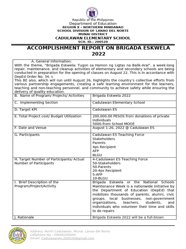 3-Brigada Eskwewl Accomp. Reports | PDF