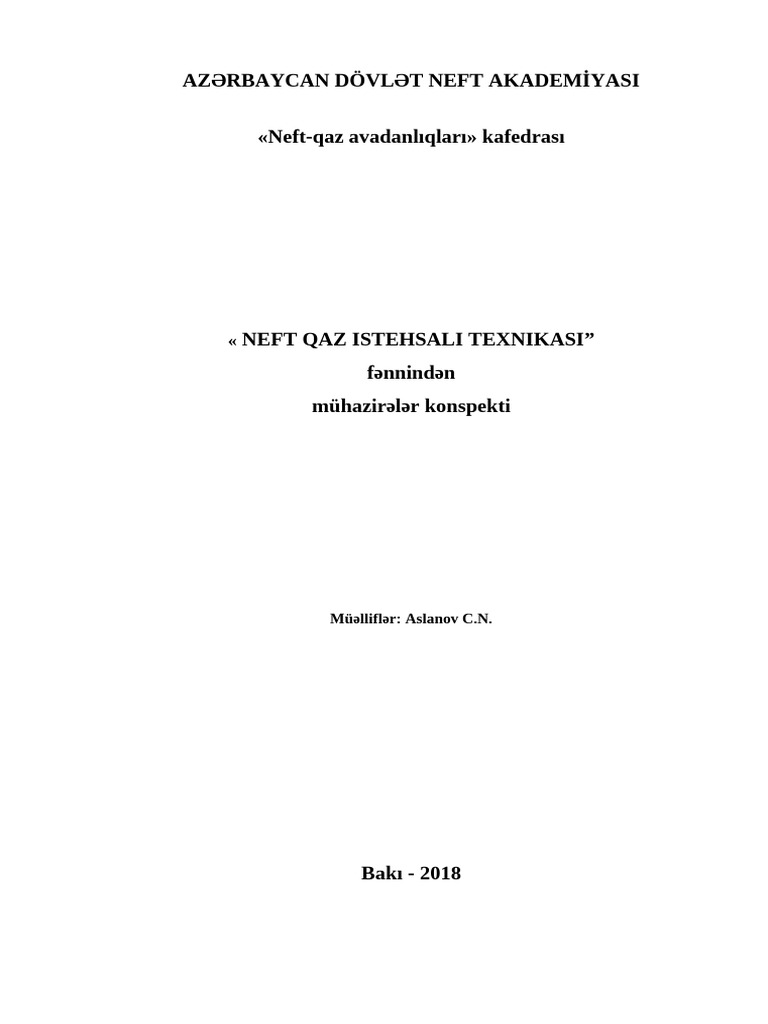 Neft - Qaz Istehsalı Texnikası | PDF