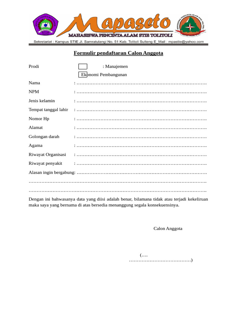 Formulir pendaftaran keanggotaan | PDF