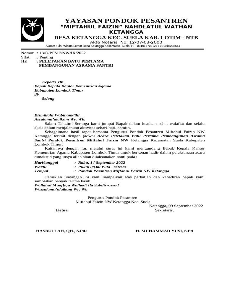 Surat Undangan Peletakan Batu Pertama | PDF