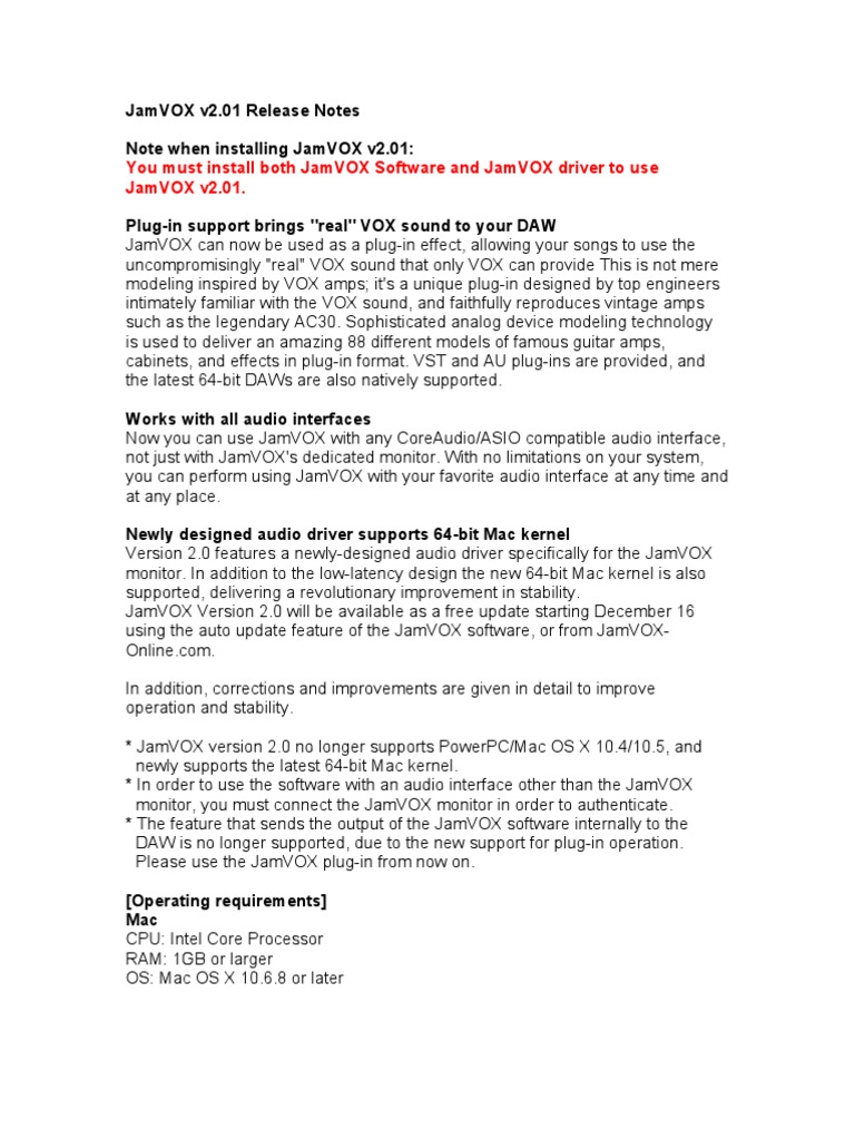 JamVOX v2.01 Release Notes Summary | PDF | Microsoft Windows | Point ...