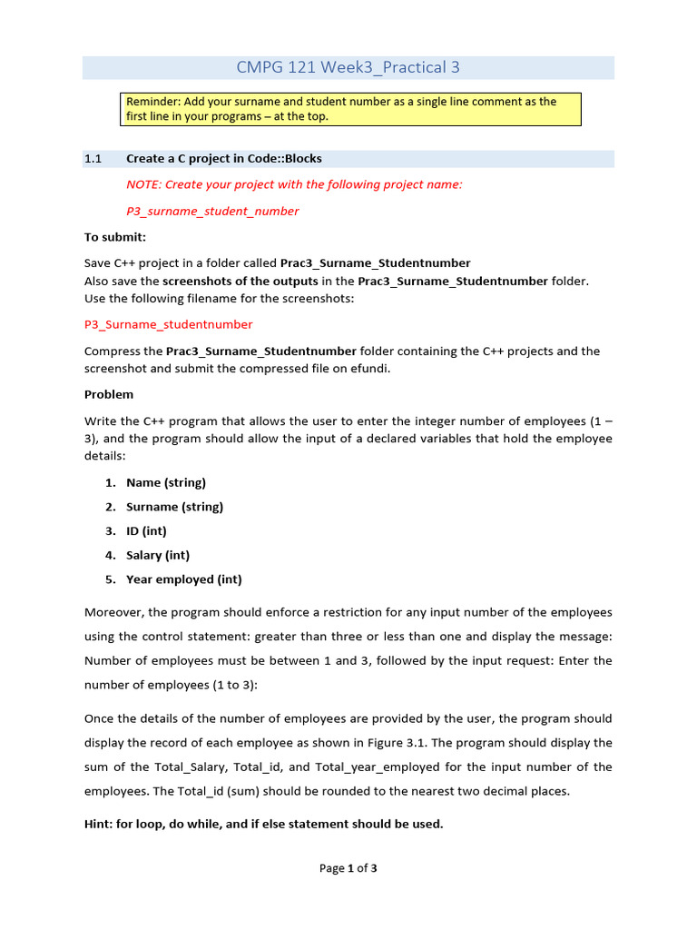CMPG121 - Week03 - Prac 3 - Instruction | PDF | Computer Program | Programming