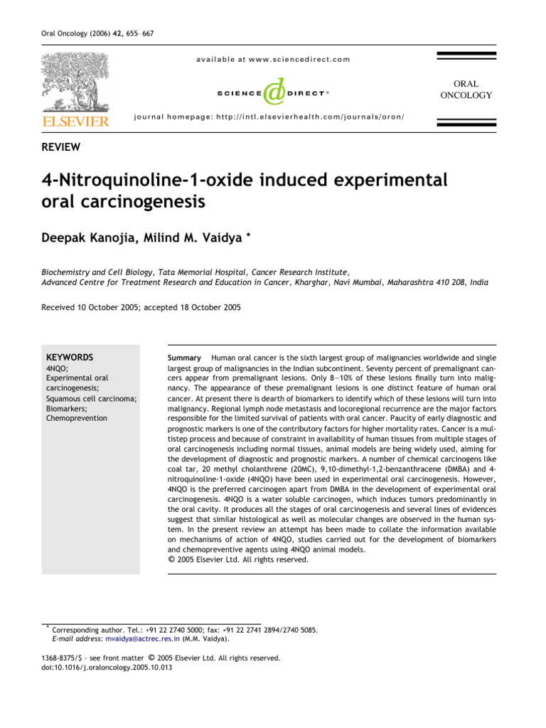 4-Nitroquinoline-1-Oxide Induced Experimental Oral Carcinogenesis | PDF