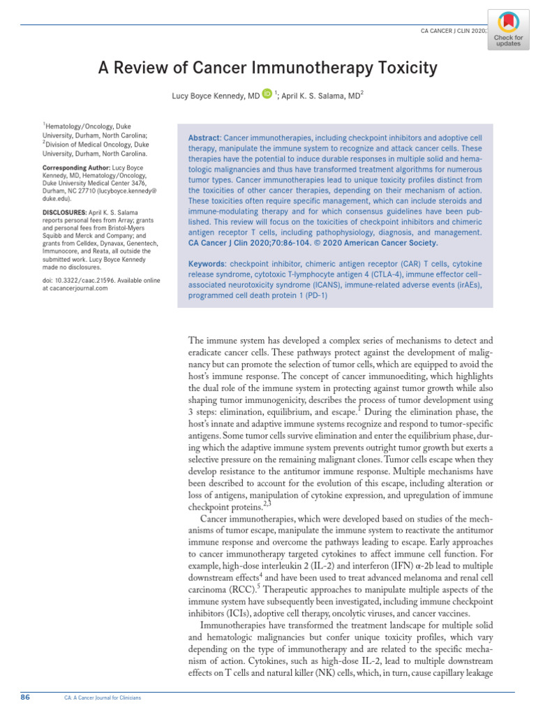 A Review of Cancer Immunotherapy Toxicity | PDF