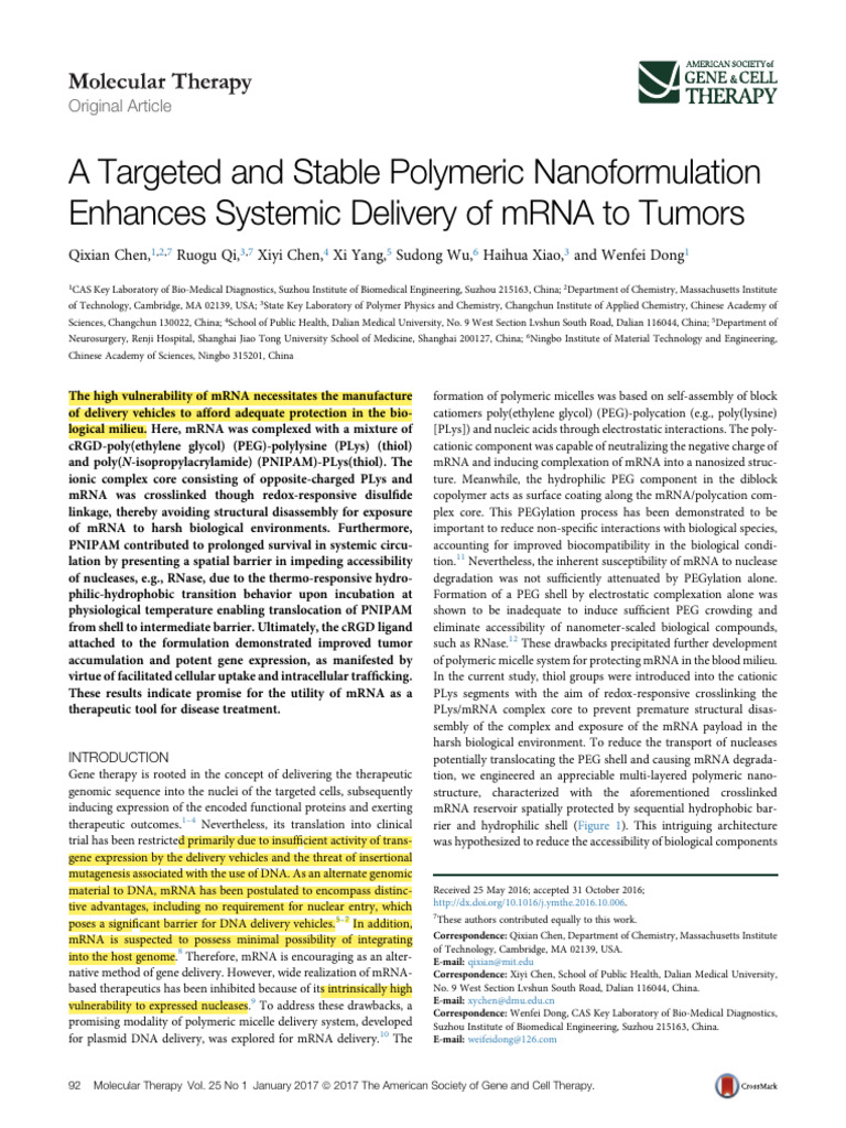 A Targeted and Stable Polymeric Nanoformulation Enhances Systemic ...