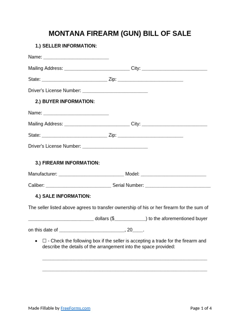 Montana Firearm Bill of Sale Template | PDF | Firearms | Restraining Order